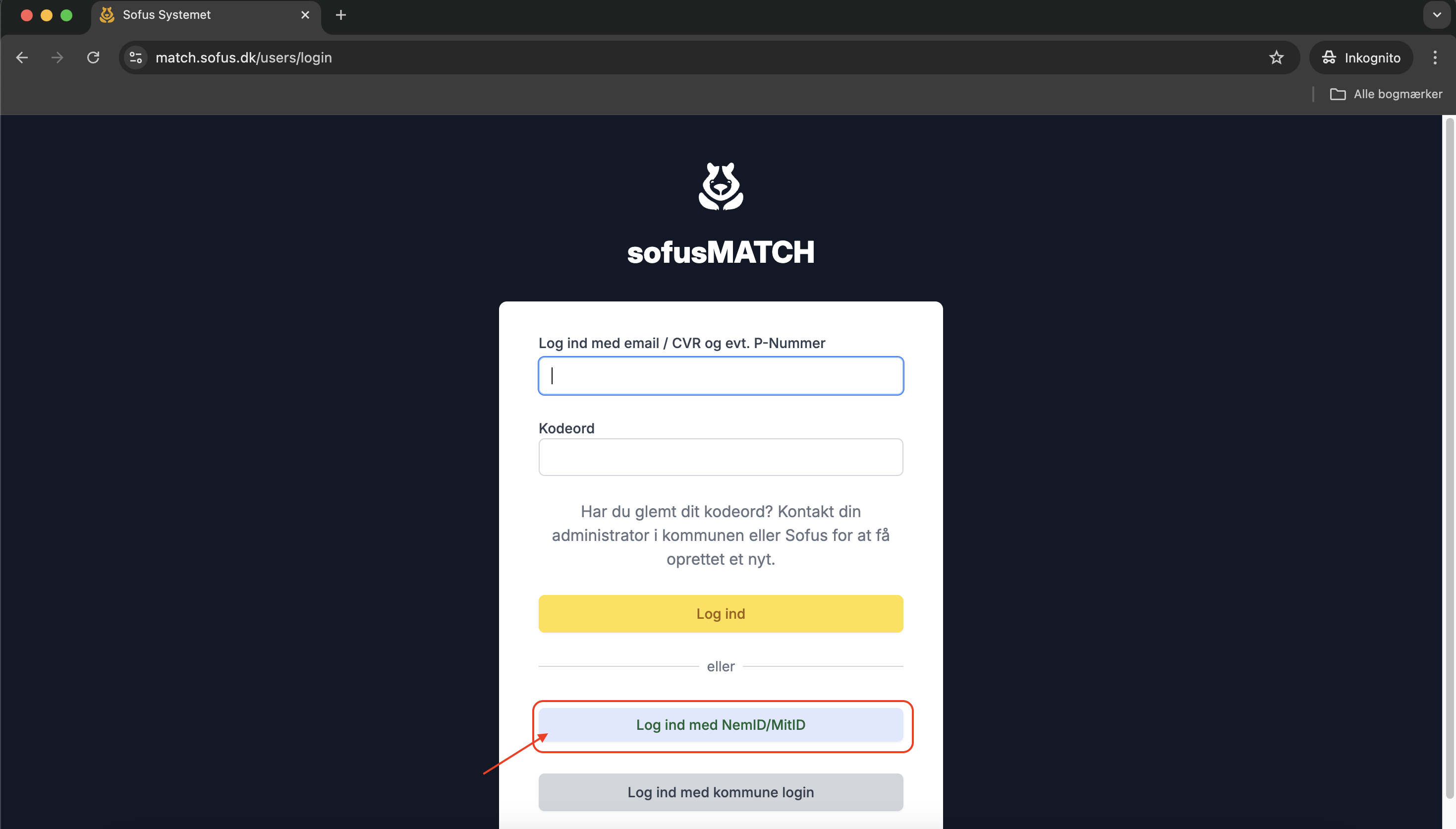 Login · sofus (Plejefamilie)